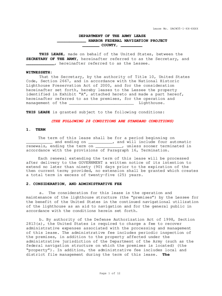 Fillable Online DEPARTMENT OF THE ARMY LEASE Fax Email Print - pdfFiller