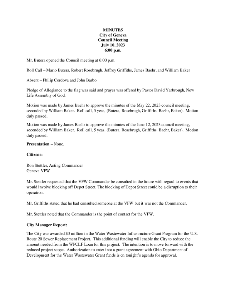 Fillable Online Roll Call Mario Butera, Robert Rosebrugh, Jeffrey ...