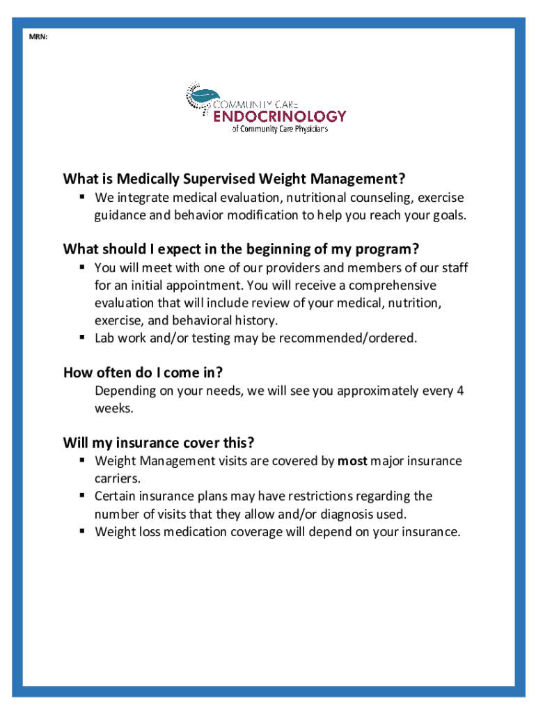 Fillable Online What Is A Medically Supervised Weight Loss Program? Fax Email Print - pdfFiller