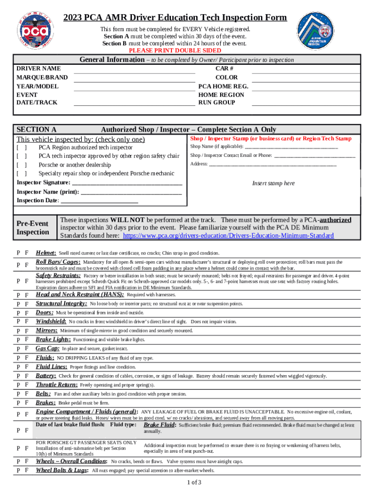 2023 RMR PCA Driver Education Tech Inspection Doc Template | pdfFiller