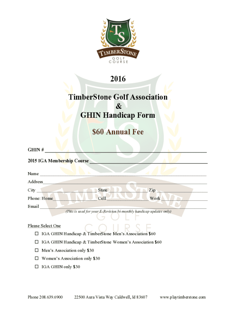 Fillable Online 2016 TS Association & GHIN Sign Up Sheet.docx Fax Email ...