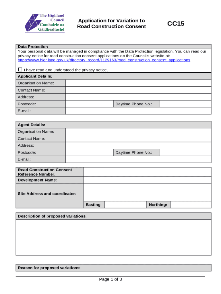Road Construction Consent Application CC1 Doc Template | pdfFiller