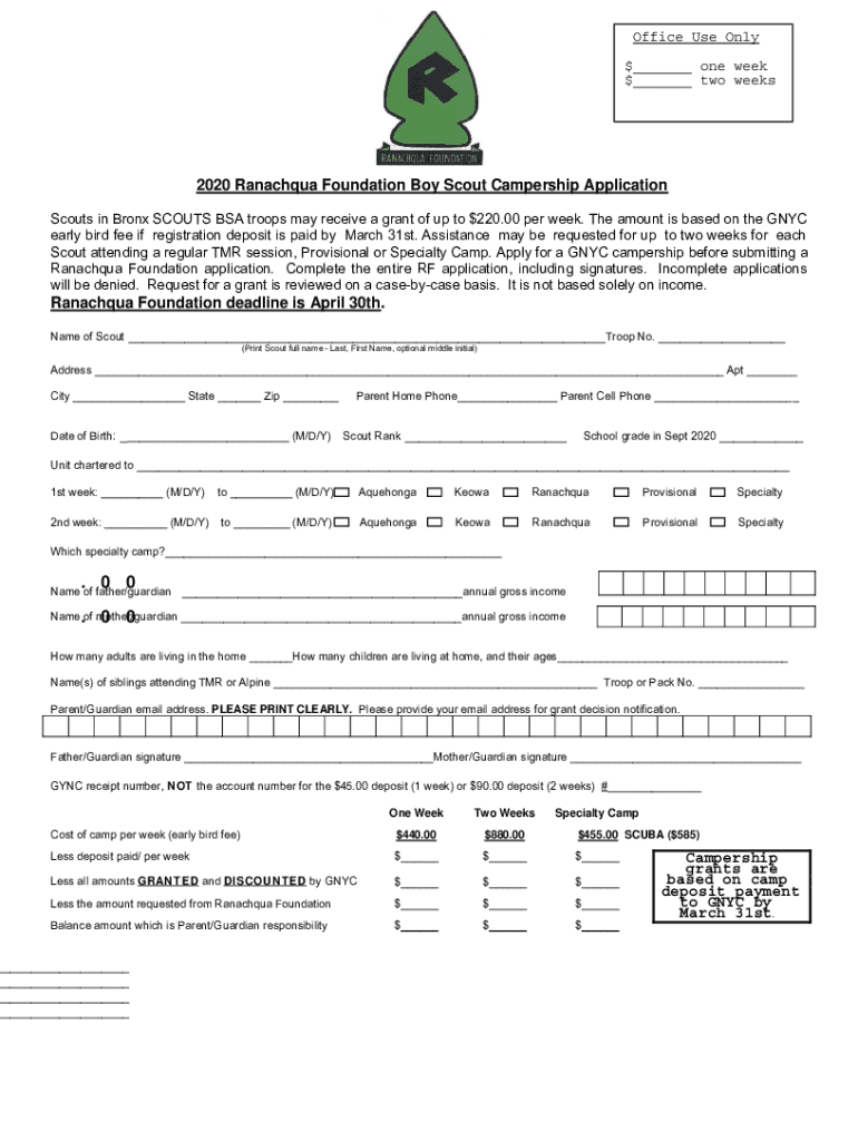 Fillable Online Summer Camperships Fax Email Print - pdfFiller