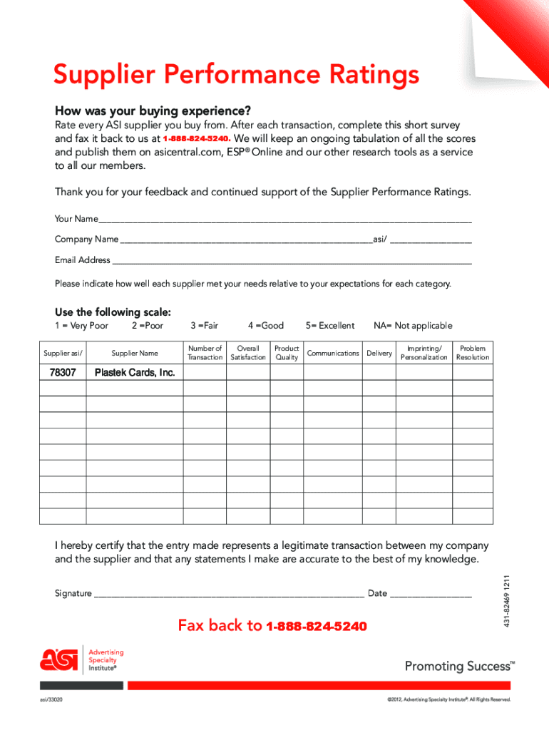 Fillable Online Supplier Rating Form Fax Email Print - pdfFiller