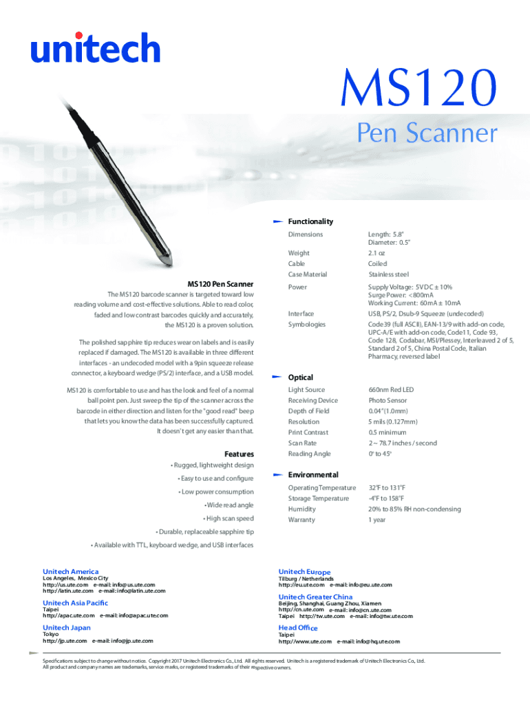 Fillable Online unitech MS120 Pen Scanner with Decoder, USB Cable Fax ...