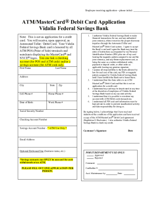 Fillable Online ATM/MasterCard Debit Card Application Fax Email Print ...