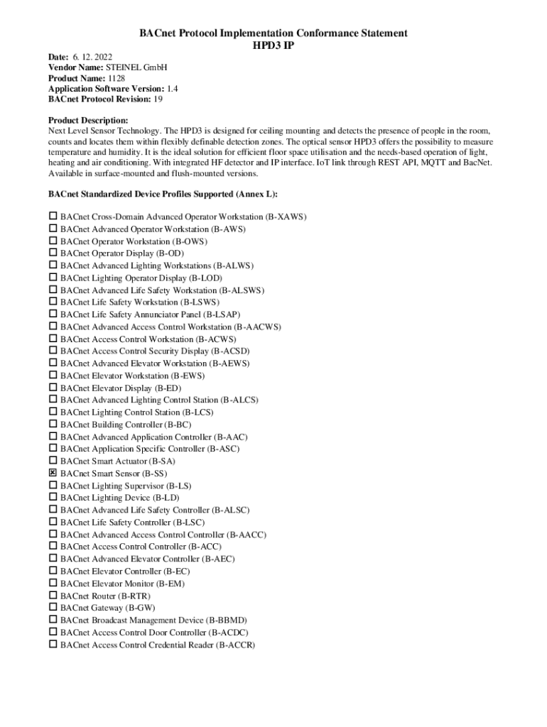 Fillable Online 3 BACnet Protocol Implementation Conformance Statement ... Fillable Online 3 BACnet Protocol Implementation Conformance Statement ...