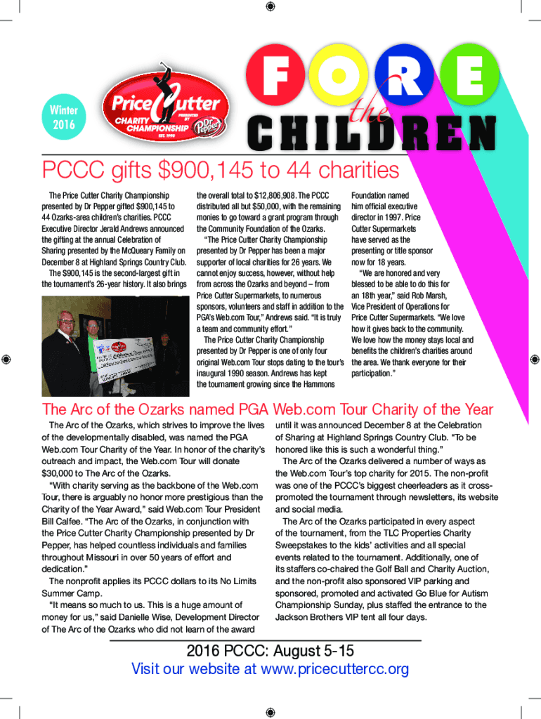 Fillable Online PCCC gifts $50000 to 13 local children's charities Fax ...