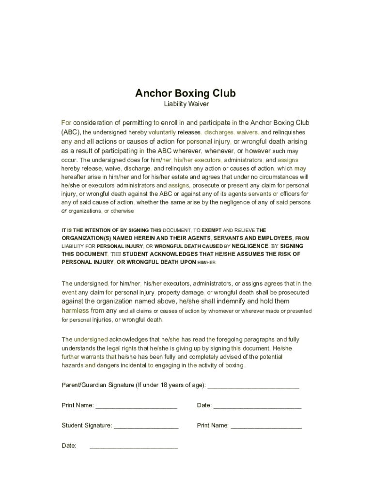 Fillable Online Boxing/Fitness Waiver/Release Form Fax Email Print - pdfFiller