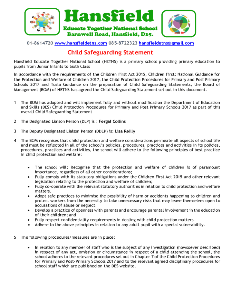 Fillable Online Contact us - HANSFIELD EDUCATE TOGETHER ... Fax Email ...