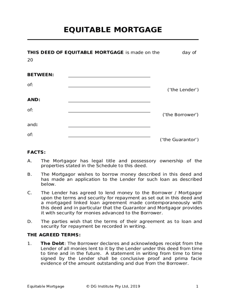 Equitable Mortgage Deed Doc Template | pdfFiller