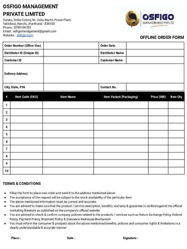 Fillable Online Offline Order Form - OSFIGO Fax Email Print - pdfFiller
