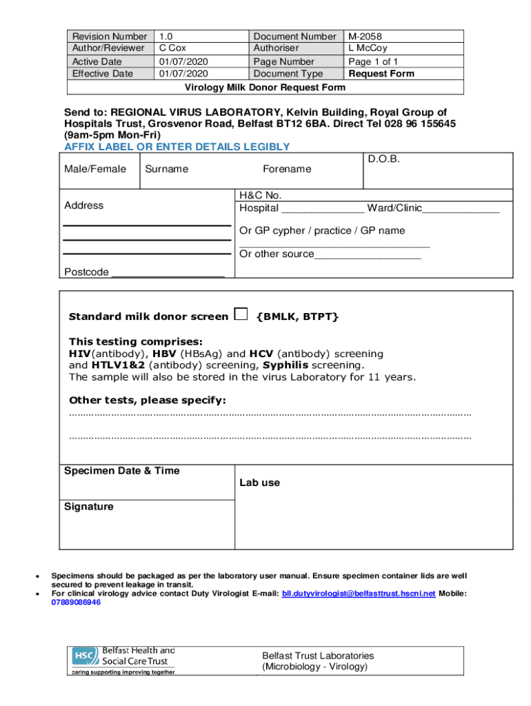 Fillable Online rvl-belfast hscni REGIONAL VIRUS LABORATORY, Kelvin Building, Royal Group of ...