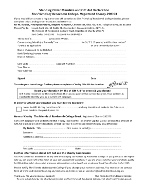 Fillable Online Friends of Rendcomb Mandate. Mandate and Gift Aid form ...