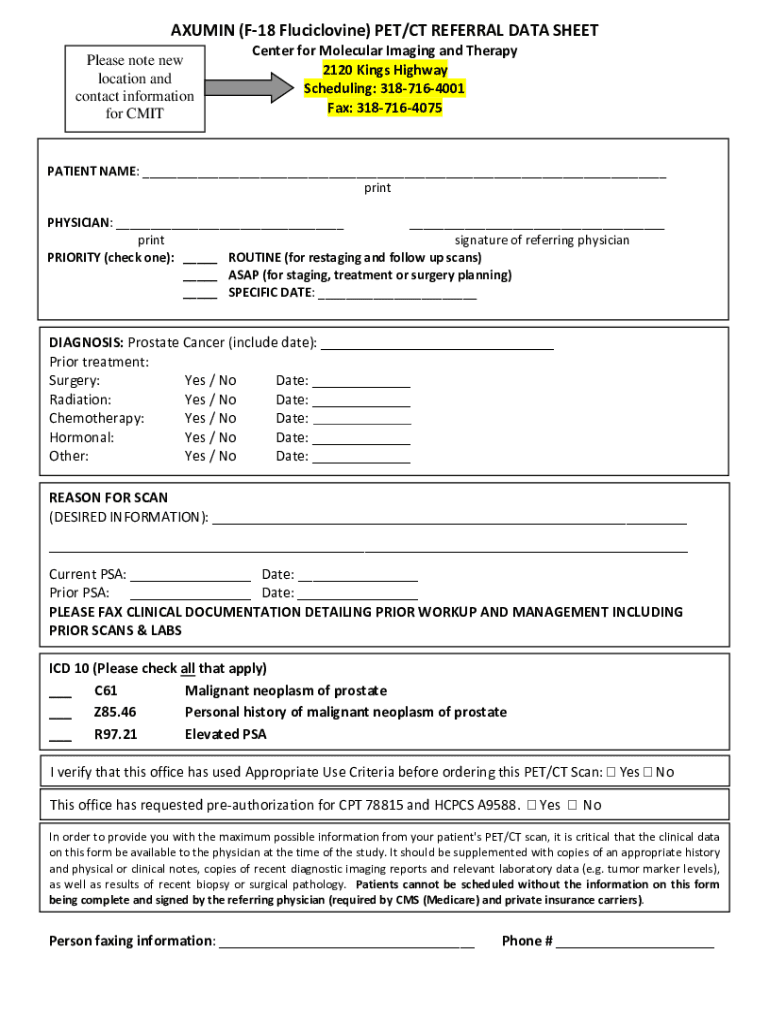 Fillable Online Axumin (fluciclovine F 18) Injection Scheduling Tip ...