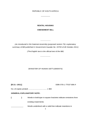 Rental Housing Amendment Bill: Explanatory summary - pmg org Doc Template | pdfFiller