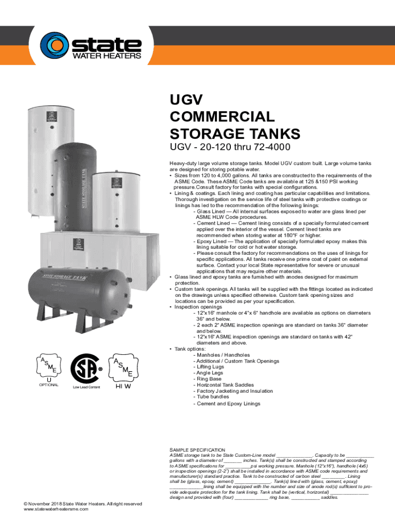 Fillable Online UGV industrial storage tanks - State Water Heaters Fax ...