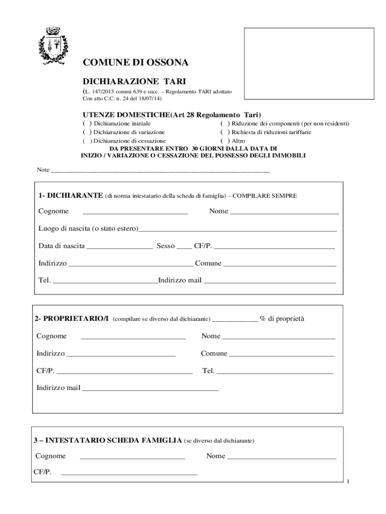 Compilabile Online Dichiarazione per l'applicazione della Tassa su ...