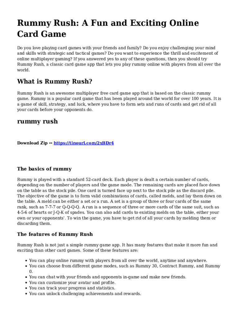 Fillable Online Rummy Rush: A Fun and Exciting Online Card Game Fax ...