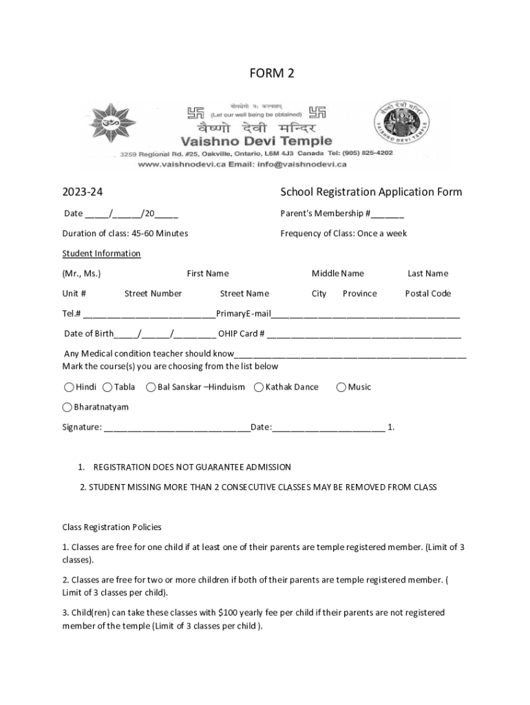 Fillable Online School Registration Application Form Fax Email Print ...