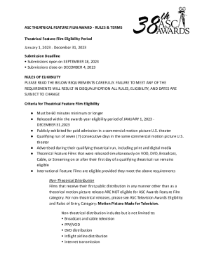 Fillable Online ASC 38th Annual Awards Feature Film Submission Form Fax ...