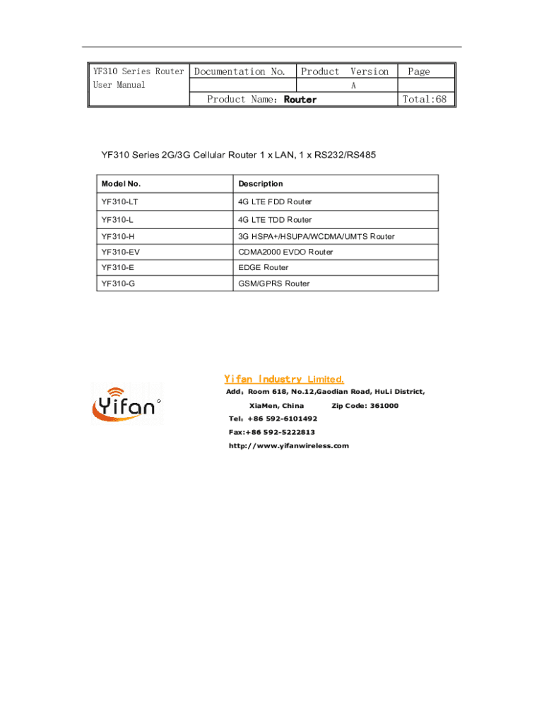 Fillable Online YF310 Series Router User Manual Fax Email Print - pdfFiller