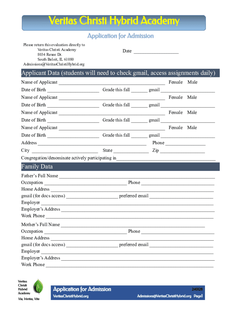 Fillable Online Veritas Christi Hybrid Academy, 8034 Renee Dr, South ...