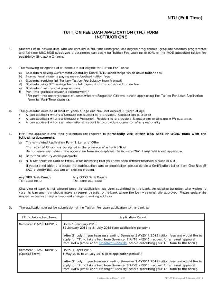 Fillable Online TUITION FEE LOAN APPLICATION (TFL) FORM ... Fax Email Print - pdfFiller