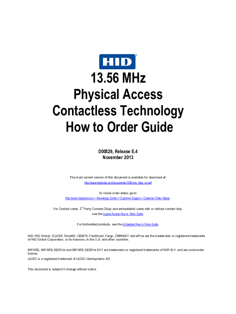 Fillable Online 13.56 MHz How to Order GuideD00529, E.2 Fax Email Print ...