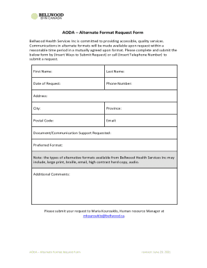 Fillable Online AODA Alternate Format Request Form Fax Email Print ...