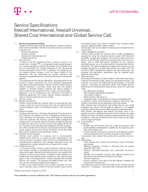 Fillable Online servicenummern telekom Service Specifications freecall ...