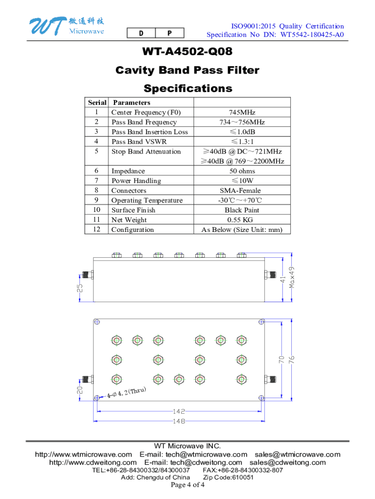 Fillable Online Bandpass Cavity Filter Operating From 5.725 GHz to 5.875 ... Fax Email Print ...