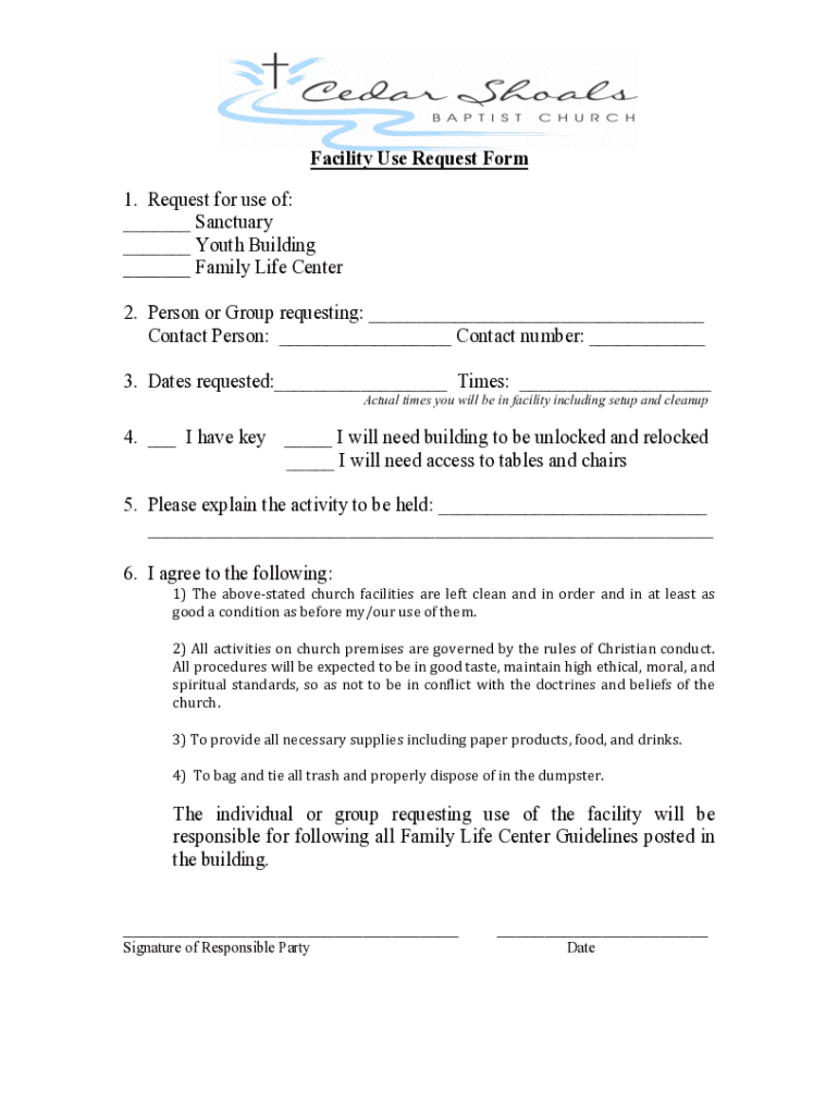 Fillable Online FACILITY USAGE REQUEST FORM ... Fax Email Print - pdfFiller