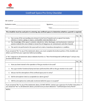 Fillable Online Confined Space Pre-Entry Checklist and Certification Fax Email Print - pdfFiller