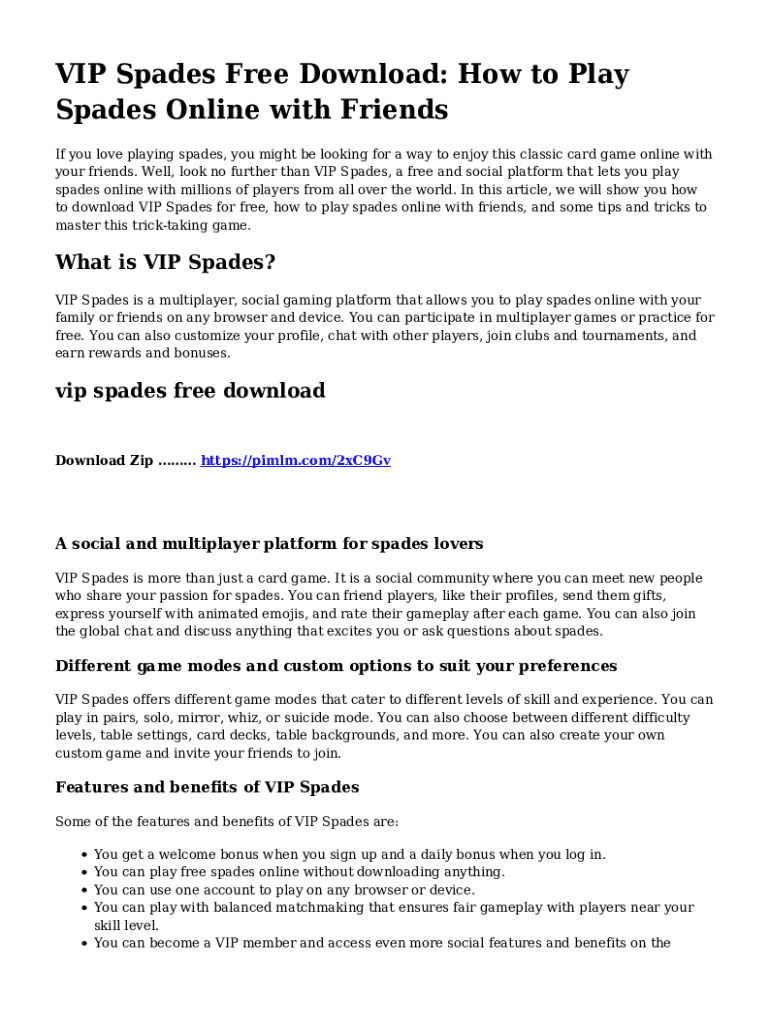 Fillable Online VIP Spades - Online Card Game - Apps on Google Play Fax Email Print - pdfFiller