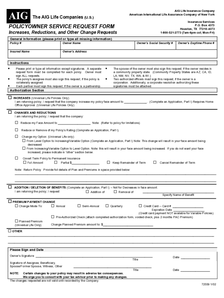 Fillable Online AIG Claims: Delivering Excellence in Insurance Claims ...