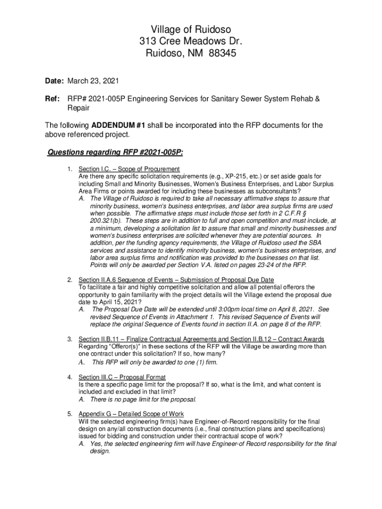 Fillable Online RFP# 2021-005P Engineering Services for Sanitary Sewer System Rehab & Fax Email ...
