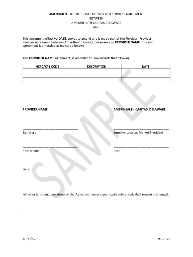 Fillable Online AmeriHealth Caritas Delaware - Provider - Phyiscan Sample Contract. Provider ...