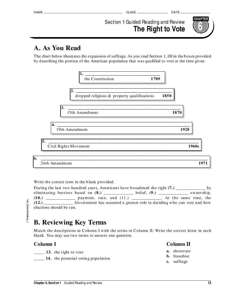 Fillable Online Chapter 6 Section 1: The Right to Vote Flashcards Fax ...