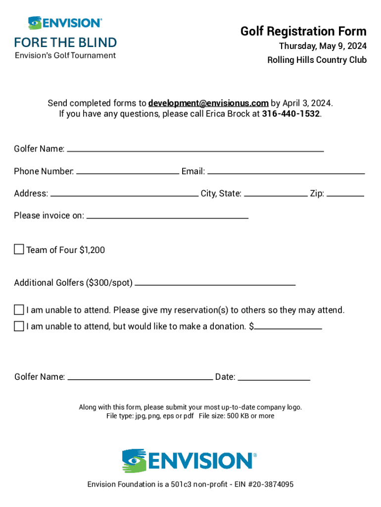 Fillable Online Sponsorship Form for Envision Golf 4 Vision Tournament ...