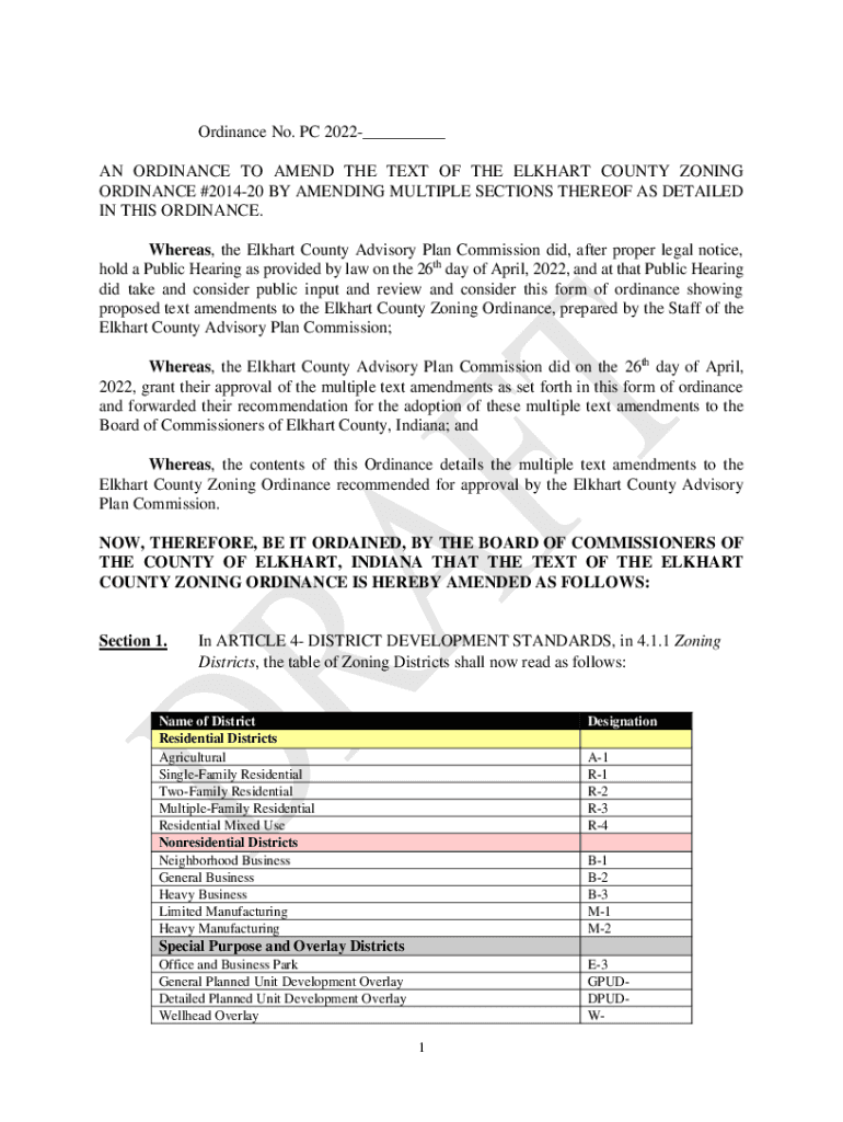 Fillable Online AN ORDINANCE TO AMEND THE TEXT OF THE ELKHART COUNTY ...