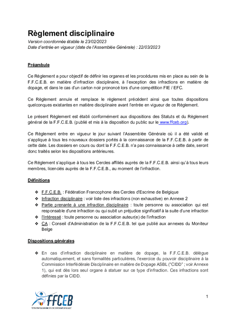 Remplissable En Ligne Ce Rglement a pour objectif de dfinir les organes et les procdures mis en ...