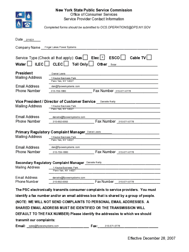 Fillable Online NYS DPS Office of Consumer Services Service Provider ...