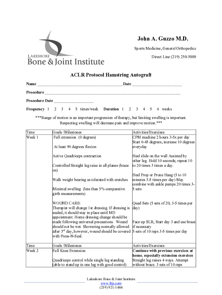 Fillable Online ACLR Protocol with Quadriceps Tendon Autograft Fax ...