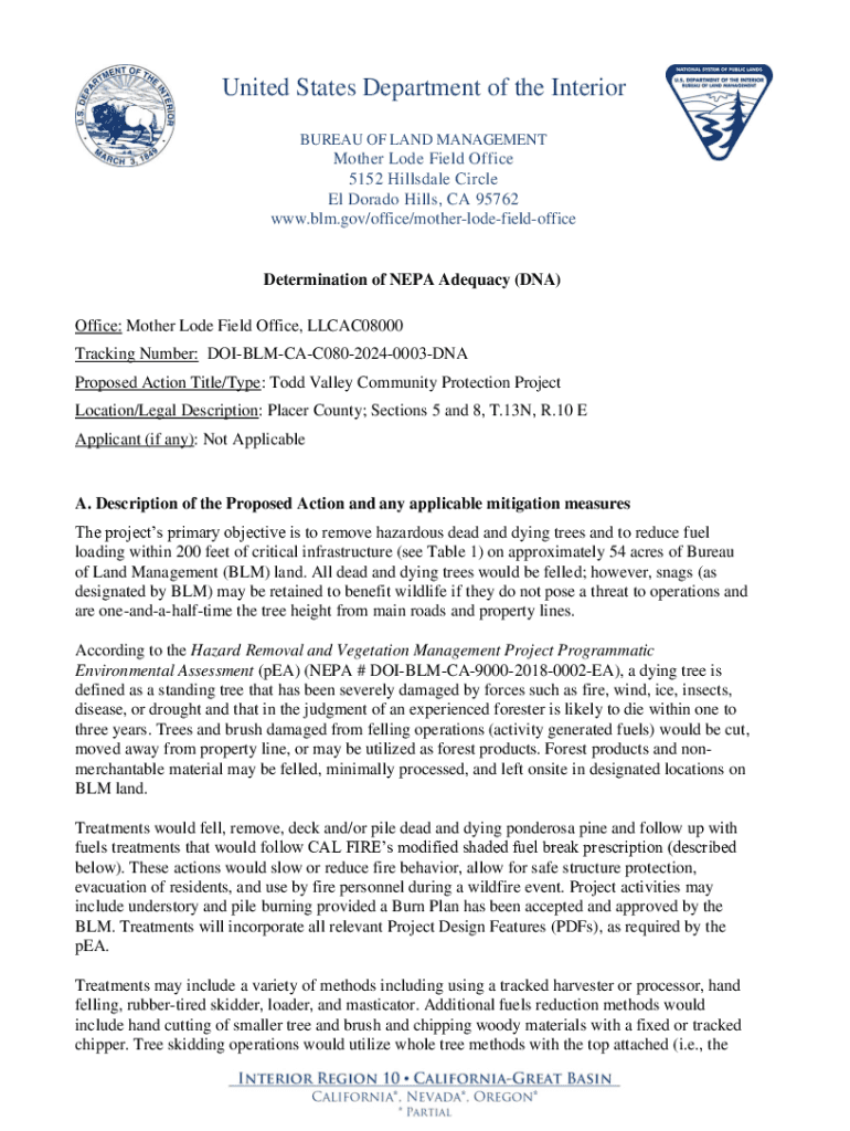 Fillable Online BLM Bureau of Land Management Mother Lode Field Office ...