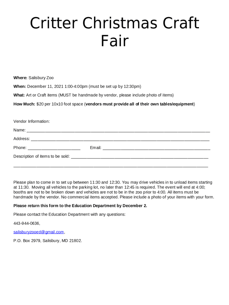 Critter Christmas & Craft Fair at the Salisbury Zoo Doc Template ...