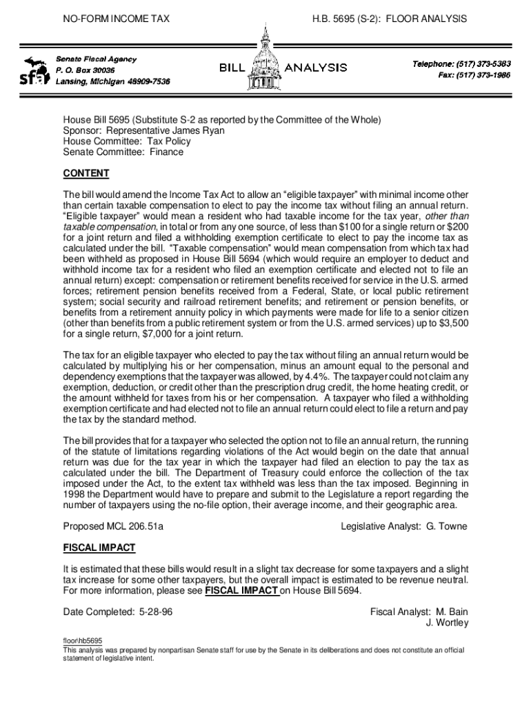 Fillable Online no-form income tax hb 5695 (s-2): floor analysis Fax ...