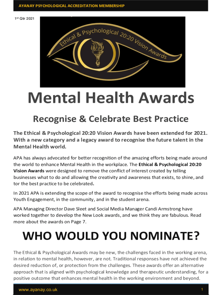 Fillable Online The 5th Annual psyche awards: celebrating excellence in ...