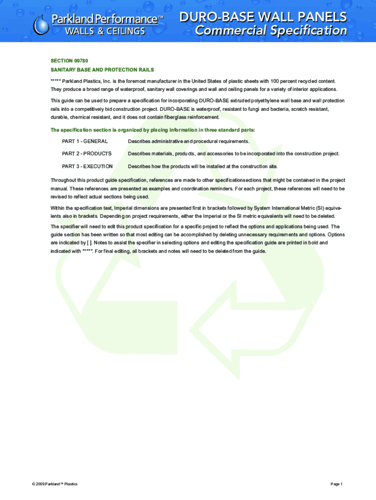 Fillable Online DURO-BASE WALL PANELS Commercial Specification Fax ...