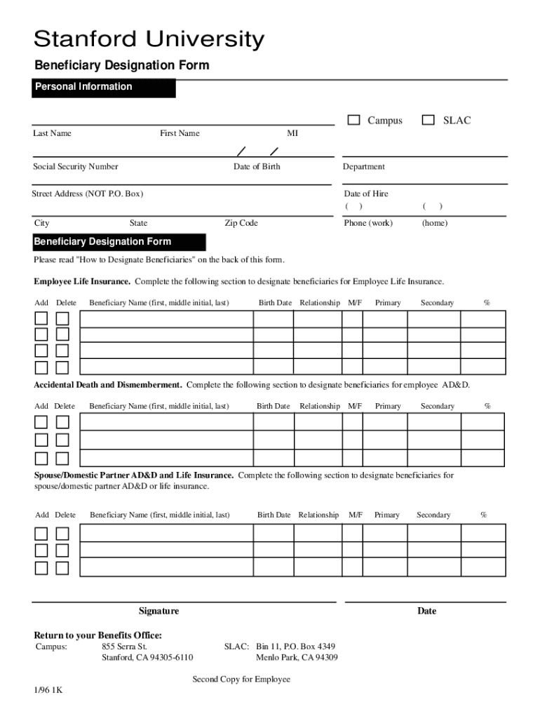 Fillable Online Your Beneficiary DesignationsHuman Resources - Duke HR ...